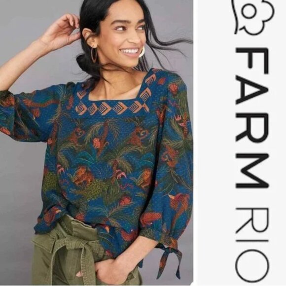 FARM Rio | Tops | Farm Rio For Anthropologie Bianca Jungle Print Top ...